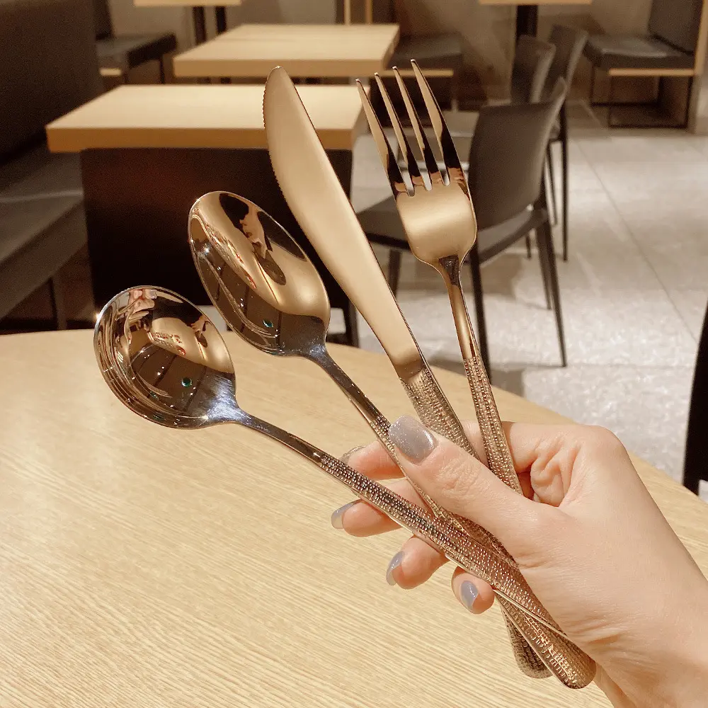 Luxury Restaurant Hotel Cutlery Set Silver Metal Stainless Steel 304 Dinner Spoon Fork Knife ...
